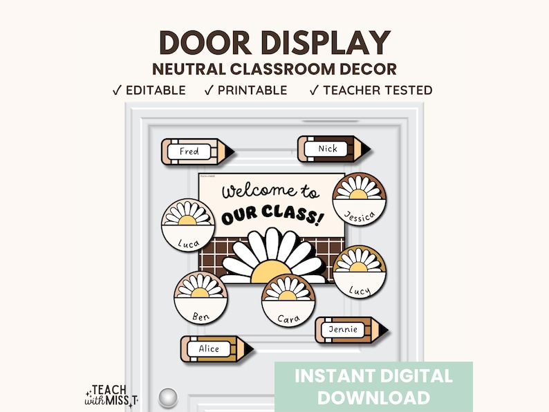 Neutral Classroom Door Sign: Editable Teacher Decor (digital Download ...