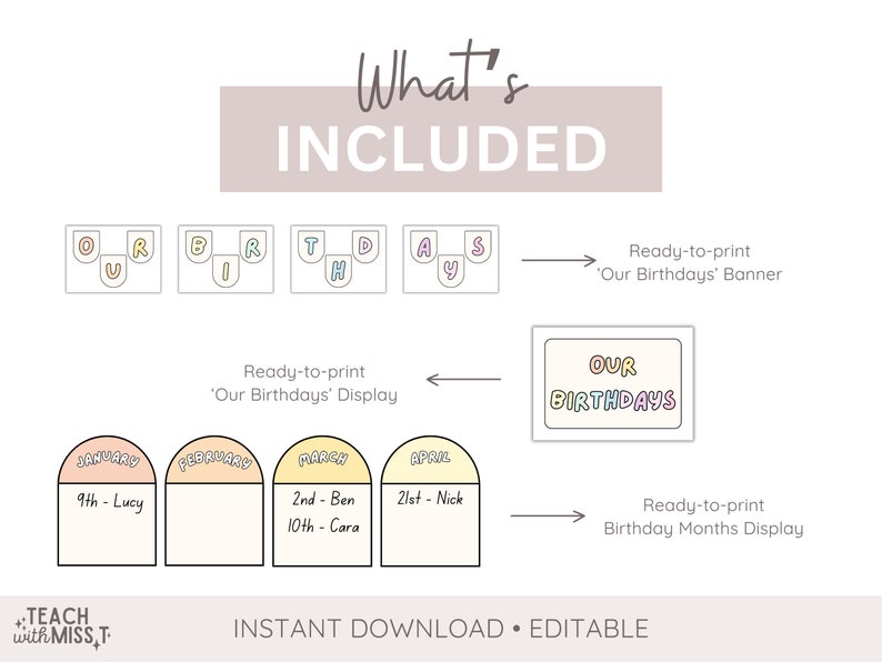 Pastel Rainbow Classroom Birthday Display Bulletin Board Back to School ...
