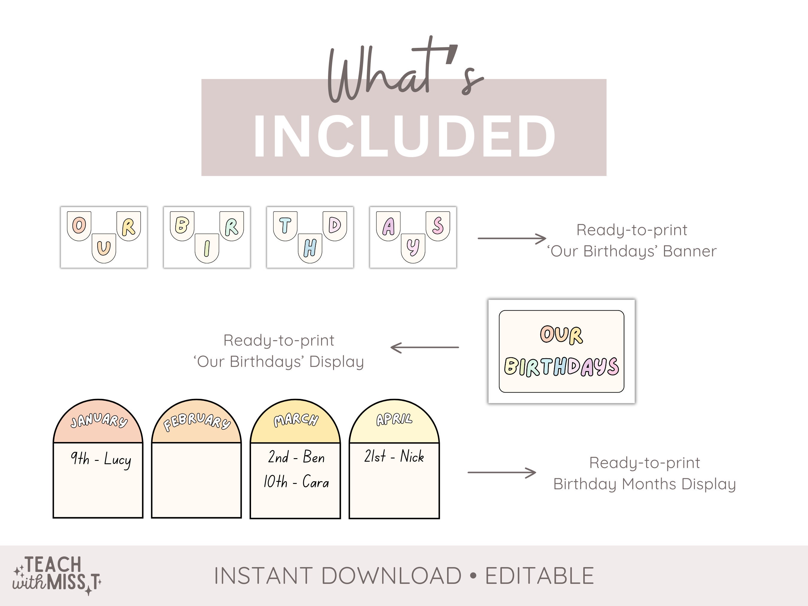 Pastel Rainbow Classroom Birthday Display Bulletin Board Back to School ...