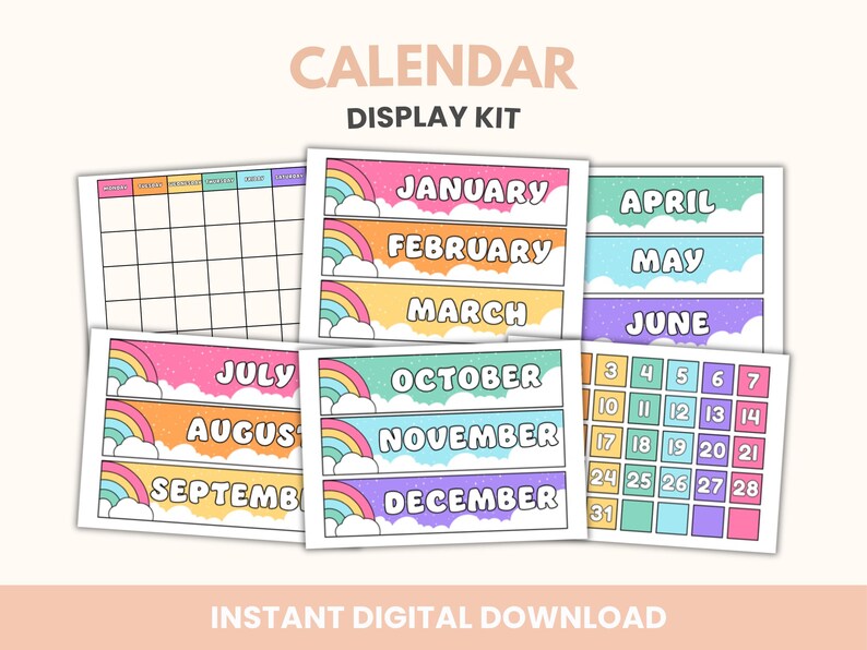 Rainbow Classroom Calendar Kit: Classroom Decor (digital Download) - Etsy