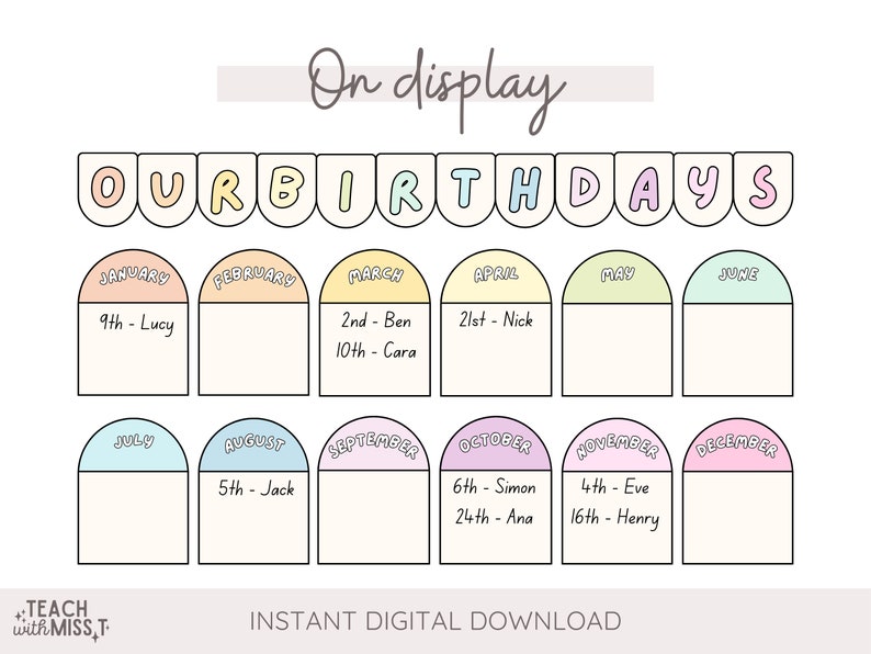 Pastel Rainbow Classroom Birthday Display Bulletin Board Back to School ...
