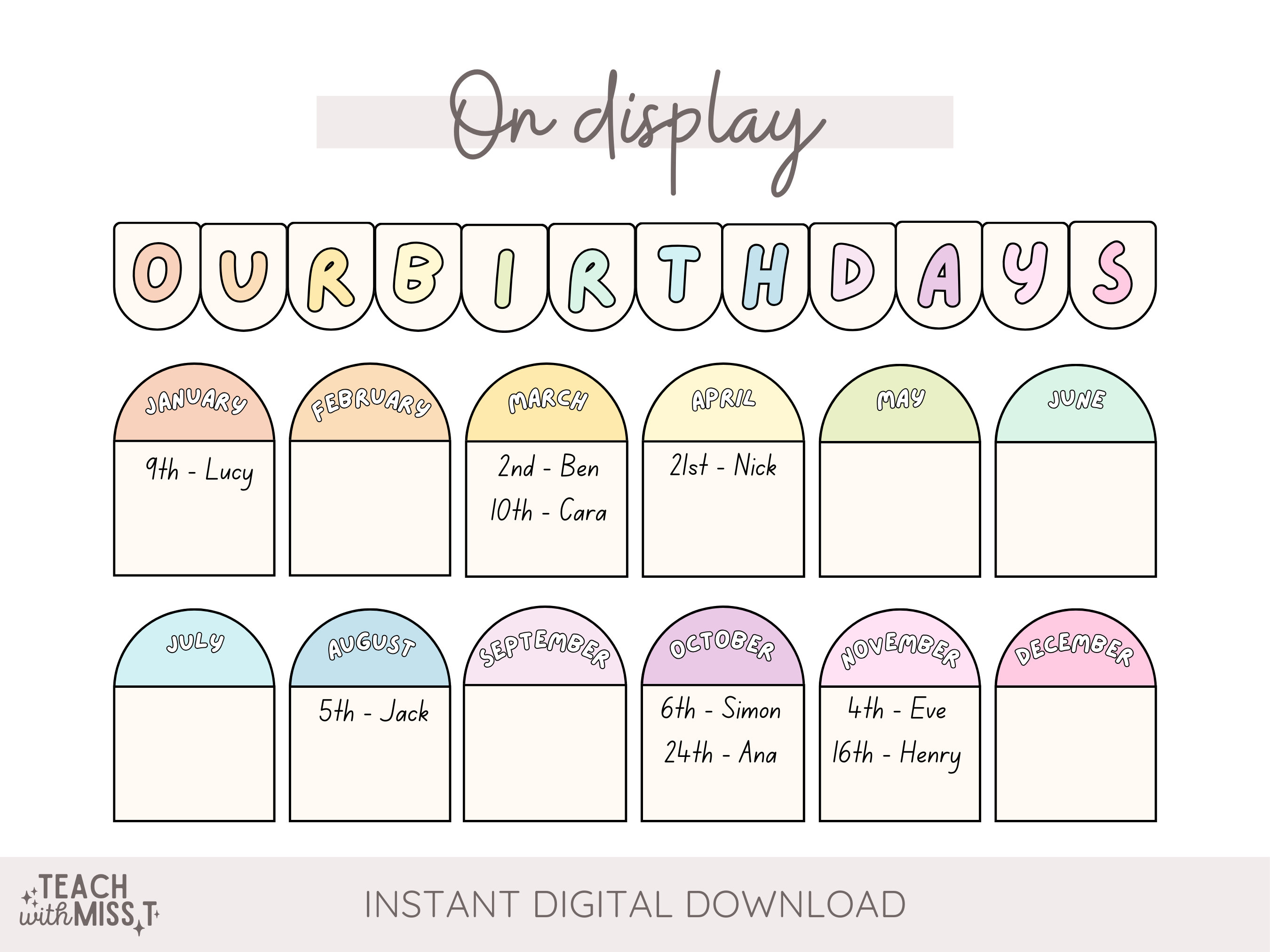 Pastel Rainbow Classroom Birthday Display Bulletin Board Back to School ...