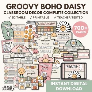Groovy Boho Daisy Classroom Decor Bundle | Editable Classroom ...