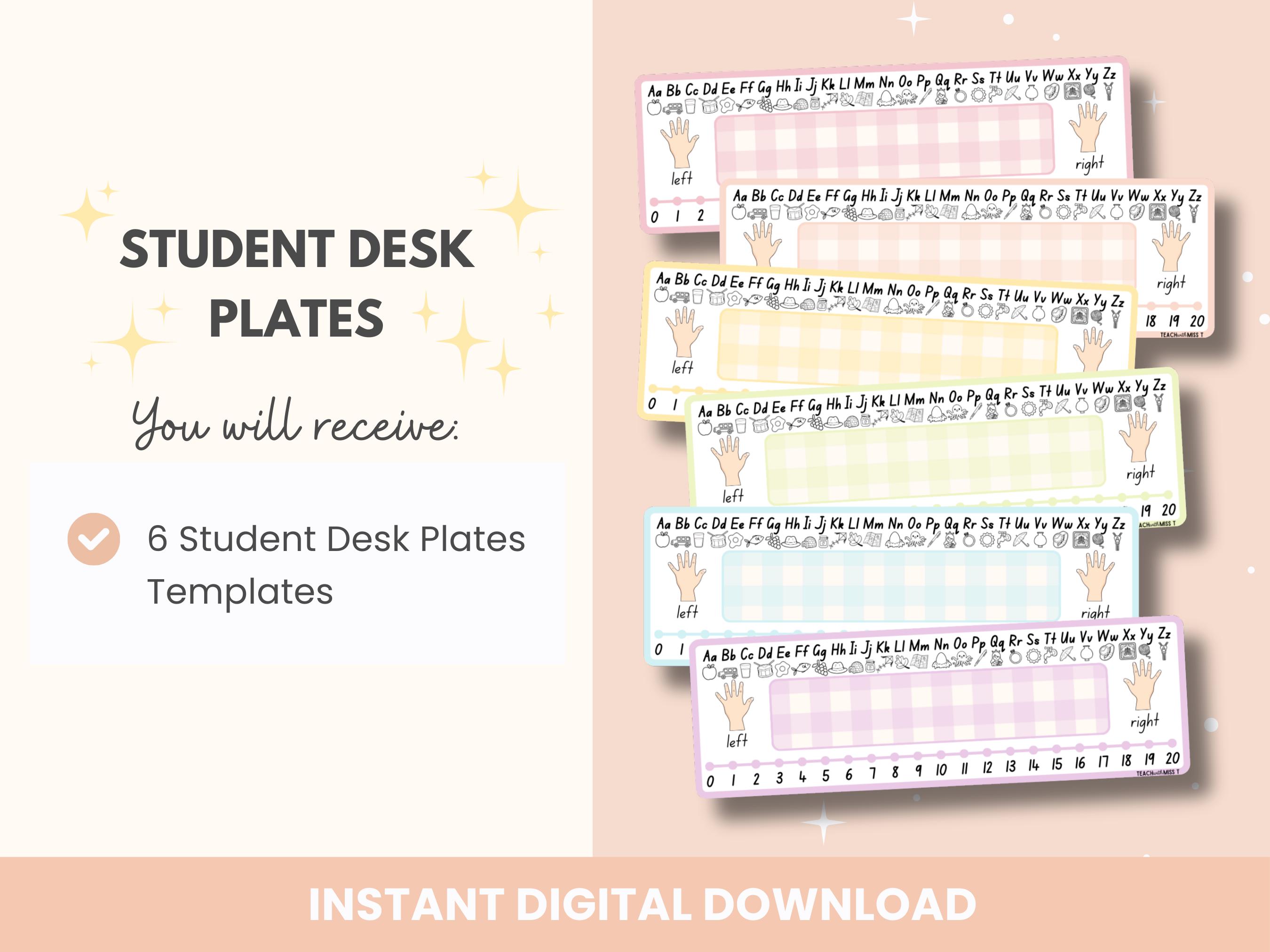 Pastel Rainbow Gingham Student Desk Plates | Rainbow Student Desk Name ...