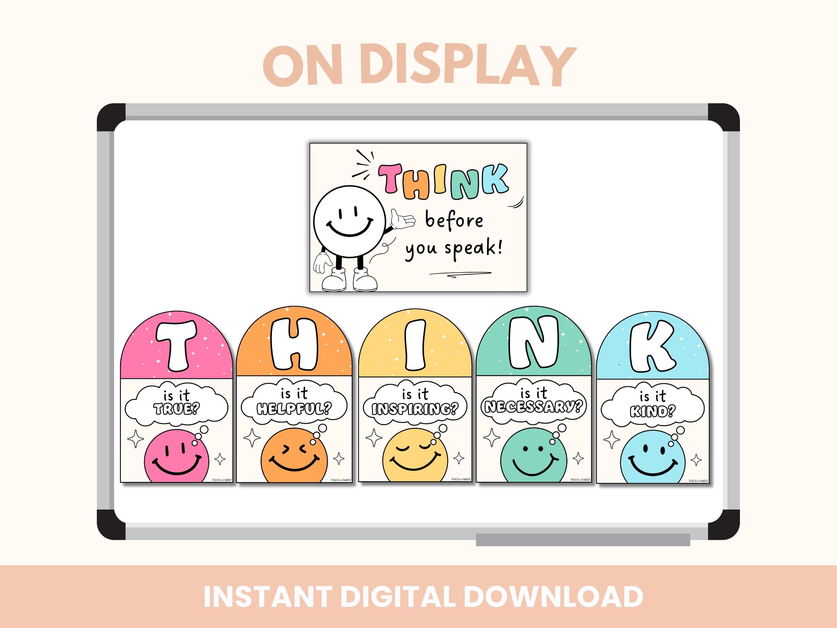 Think Before You Speak Classroom Posters: Social Emotional Learning ...