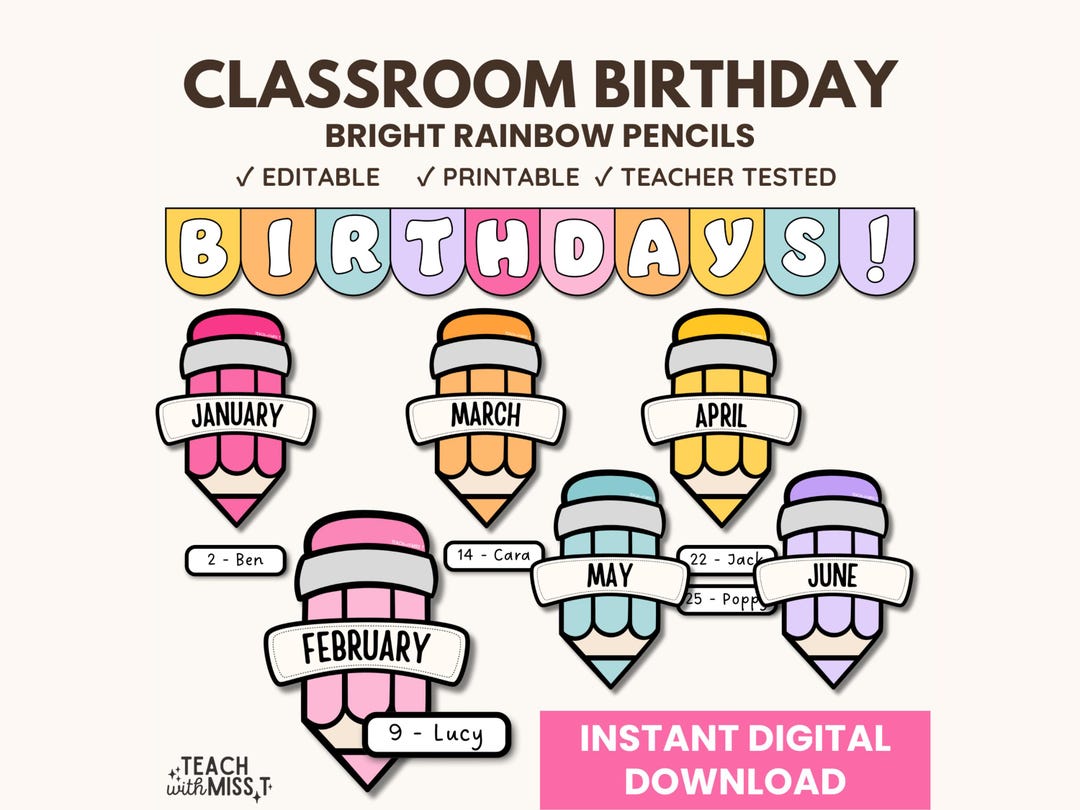 Rainbow Birthday Bulletin Board Kit: Classroom Decor (digital Download ...