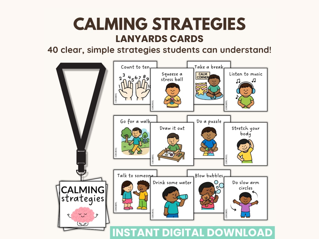 Calming Strategies Lanyard Cards | Self-regulation Tools | Emotional ...