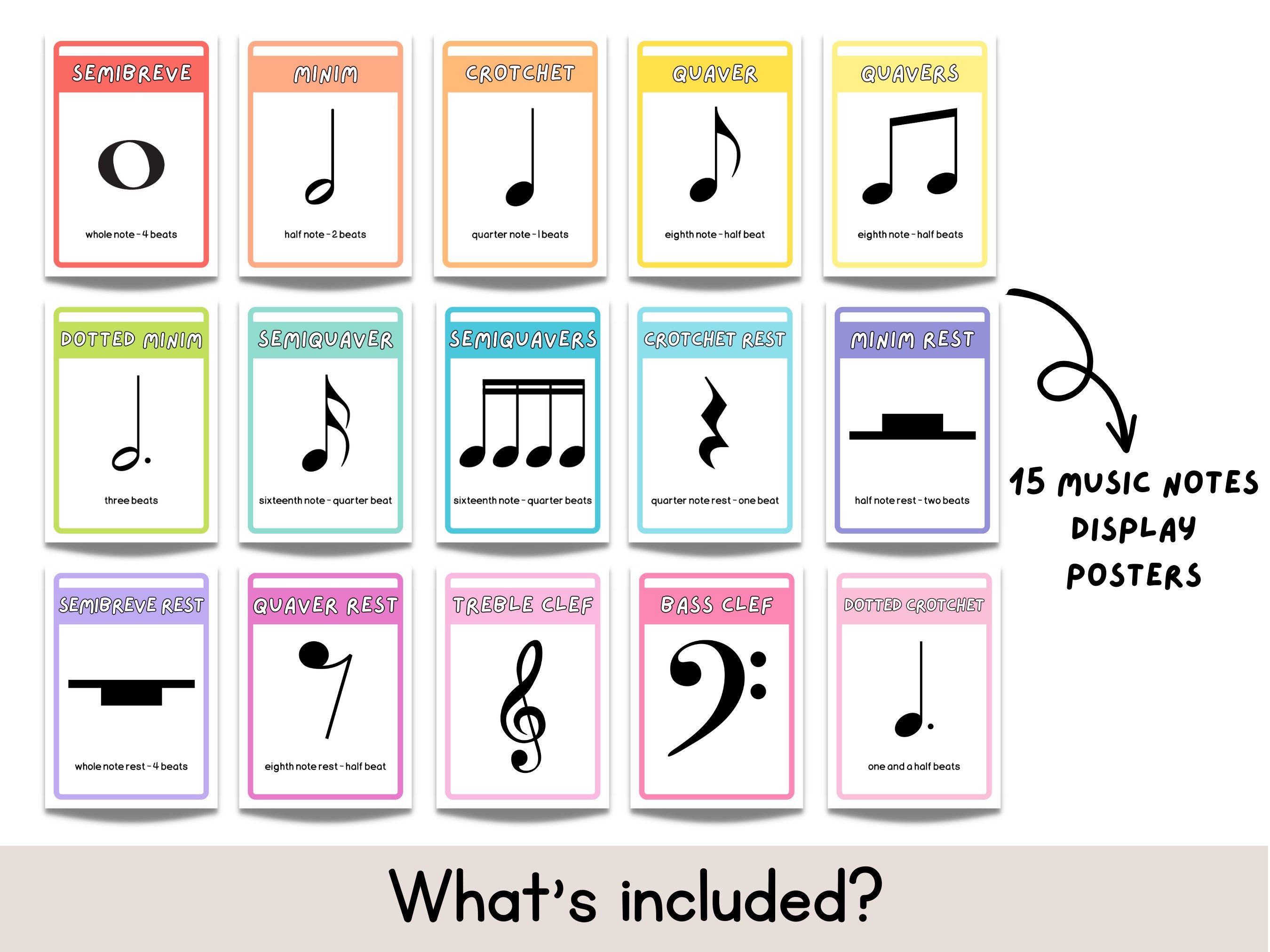 Music Notes Display Posters Printables | Set of 15 Music Notes Posters ...