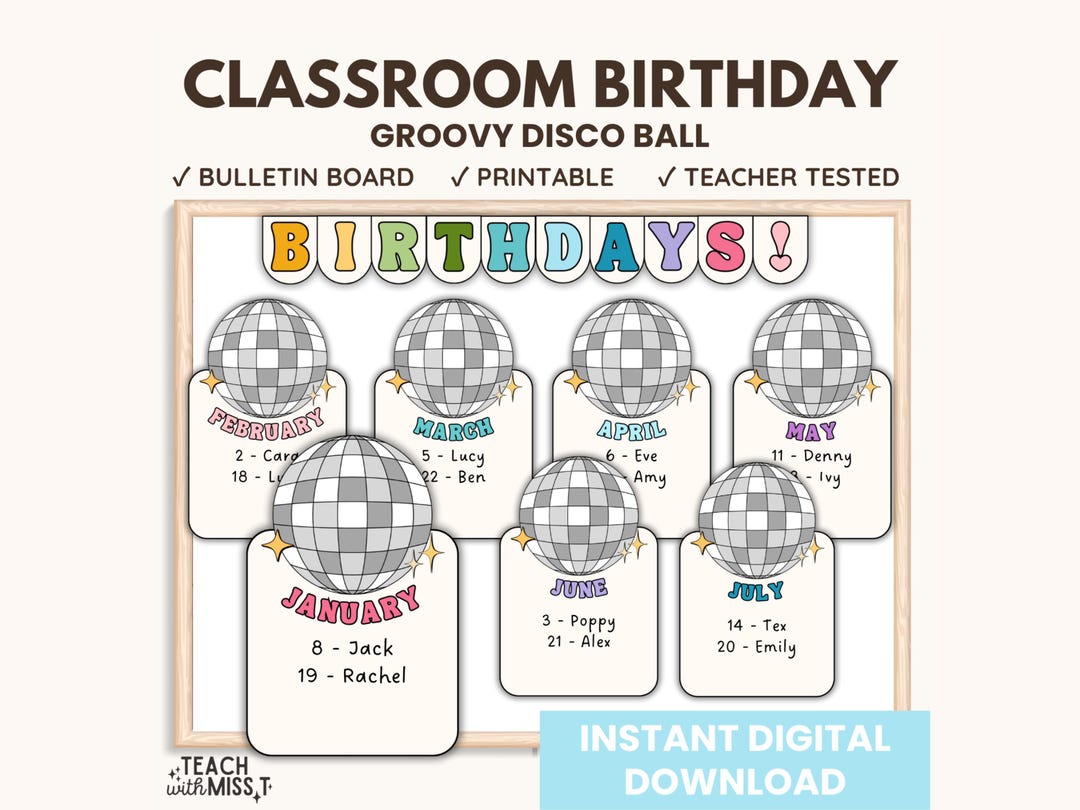 Disco Ball Classroom Birthday Display: Retro Bulletin Board Kit ...