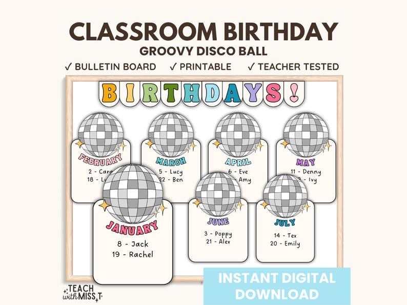 Disco Ball Classroom Birthday Display: Retro Bulletin Board Kit ...