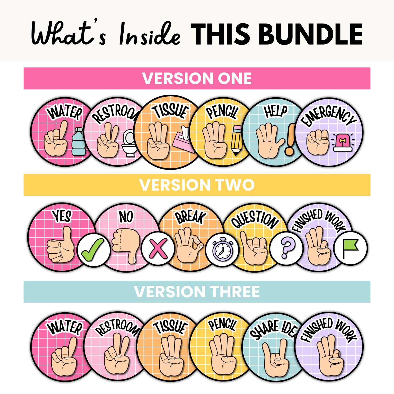 Bright Classroom Hand Signals Posters: Rainbow Bulletin Board (digital ...