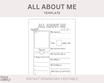 All About Me Printable || First Day of School Printable - Etsy