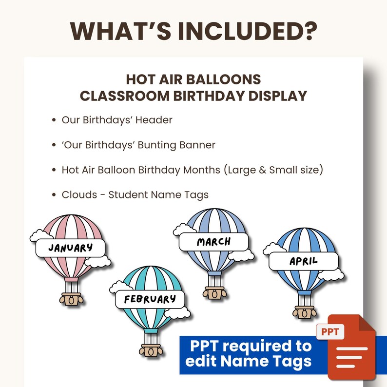 Hot Air Balloons Classroom Birthday Display Kit | Calm Classroom Decor ...