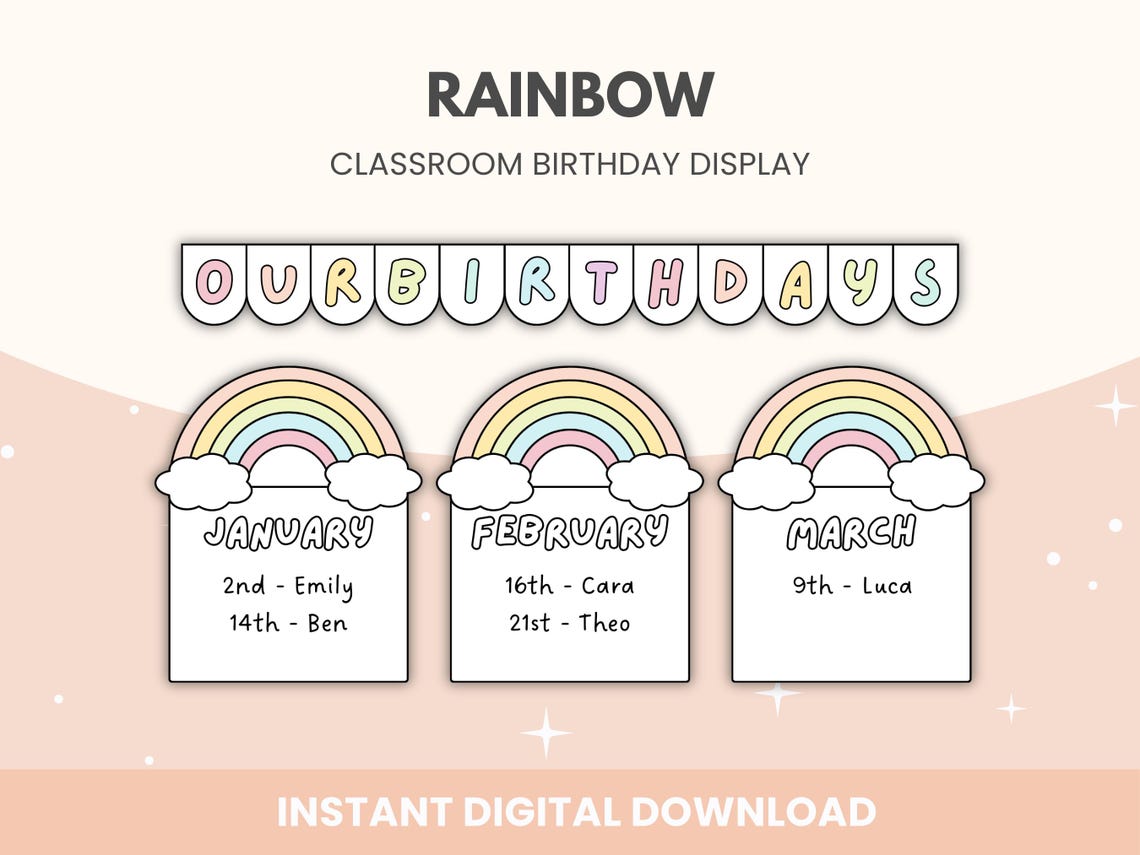 Rainbow Classroom Birthday Bulletin Board Display Bundle | Back to ...
