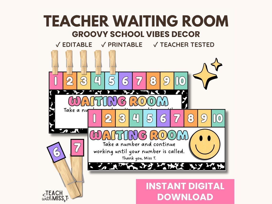 Groovy School Vibes Teacher Waiting Room Editable | Composition Theme ...