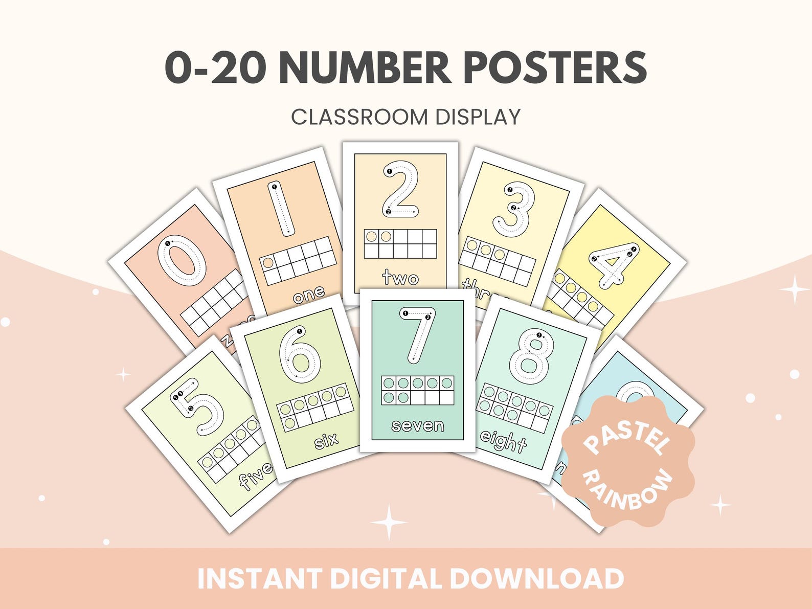 Number Posters 0-20: Pastel Rainbow Classroom Decor (digital Download ...
