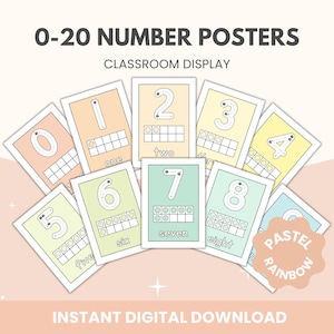 Number Posters 0-20: Pastel Rainbow Classroom Decor (digital Download ...