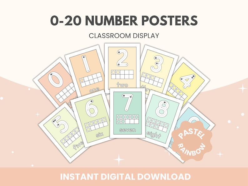 Number Posters 0-20: Pastel Rainbow Classroom Decor (digital Download ...