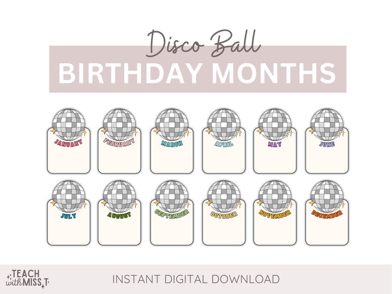 Disco Ball Classroom Birthday Display Retro Birthday Bulletin Board ...