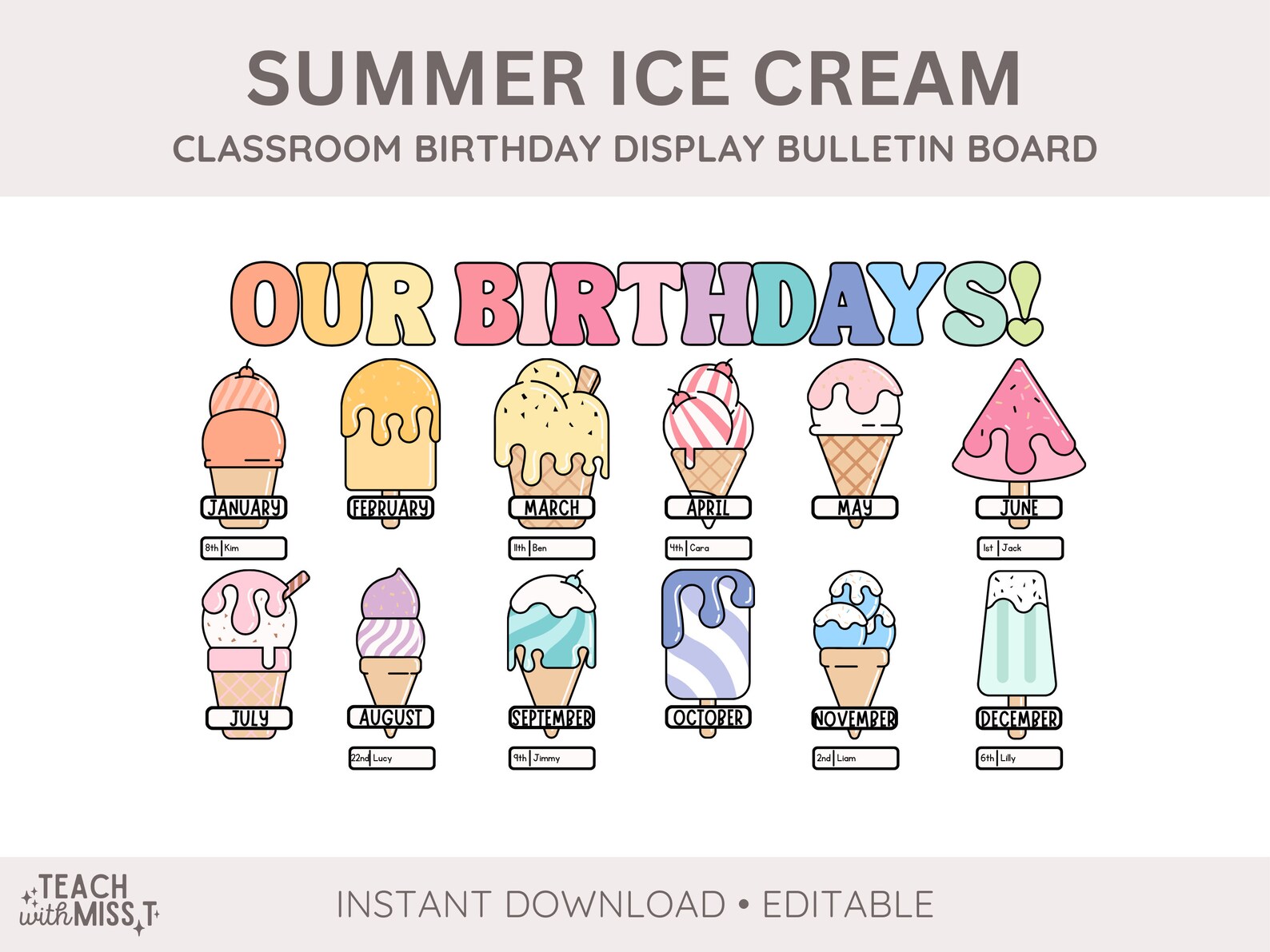 Summer Classroom Birthday Display Ice Cream Birthday Bulletin Board ...
