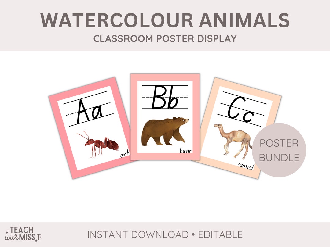 Watercolour Alphabet Posters Animal Printable | ABC Alphabet Posters ...