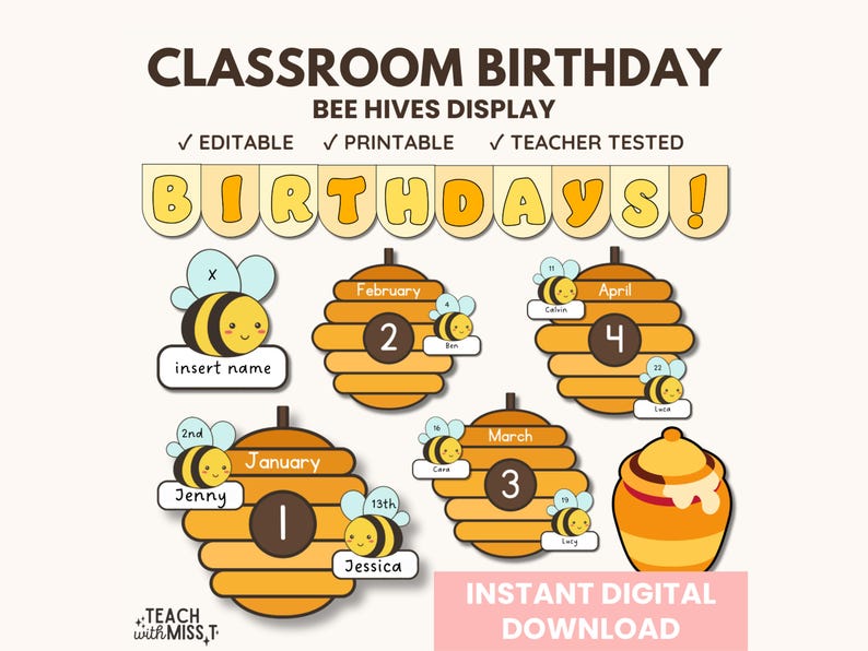 Classroom Birthday Bees Display Pack | Birthday Bulletin Board Display ...