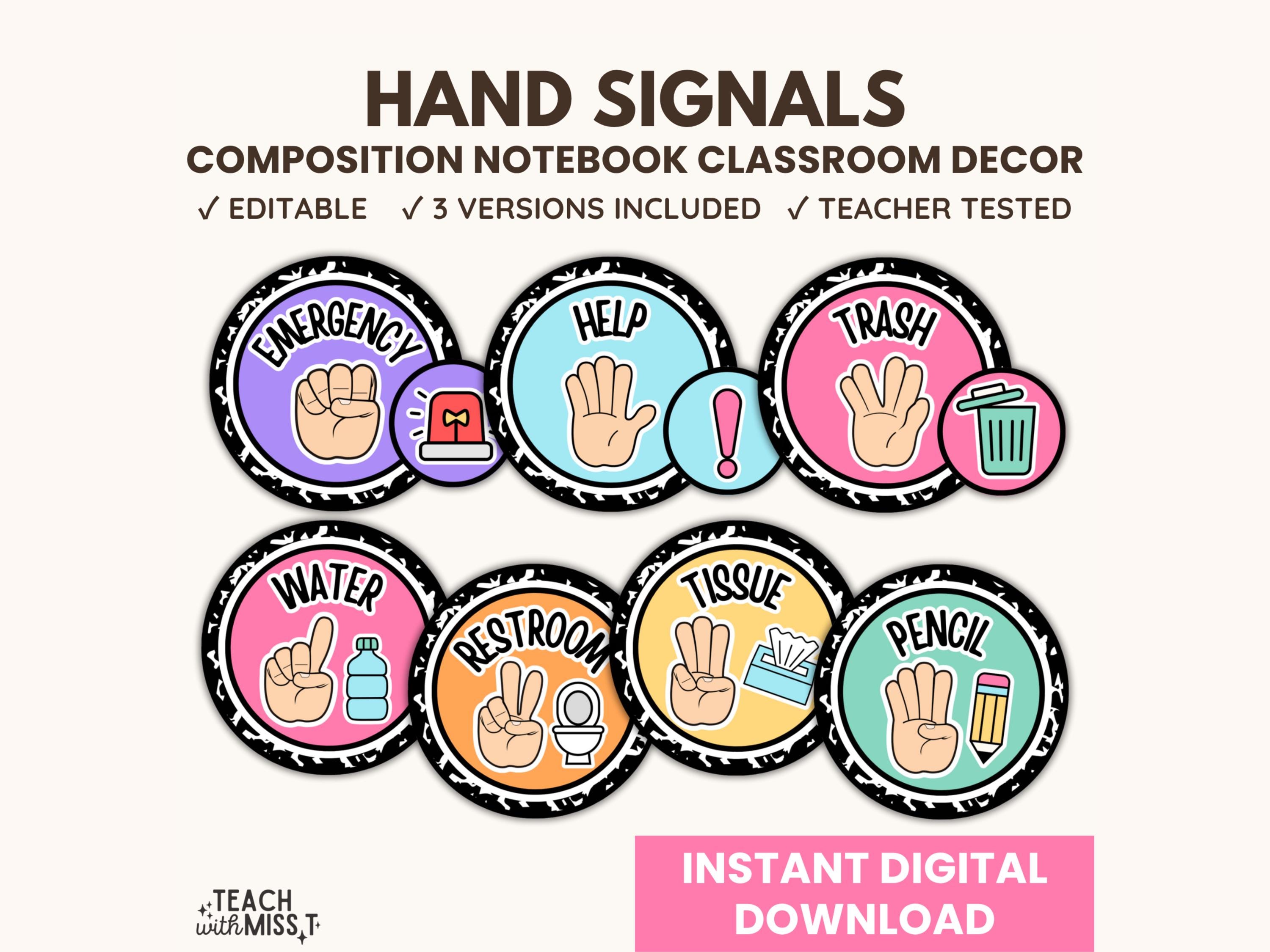 Classroom Hand Signals Poster Display | Composition Notebook Classroom ...