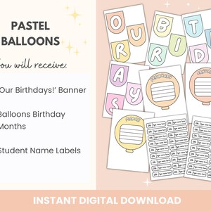 Balloons Classroom Birthday Display: Bulletin Board Kit (digital ...