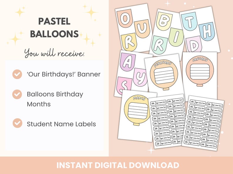 Balloons Classroom Birthday Display: Bulletin Board Kit (digital ...