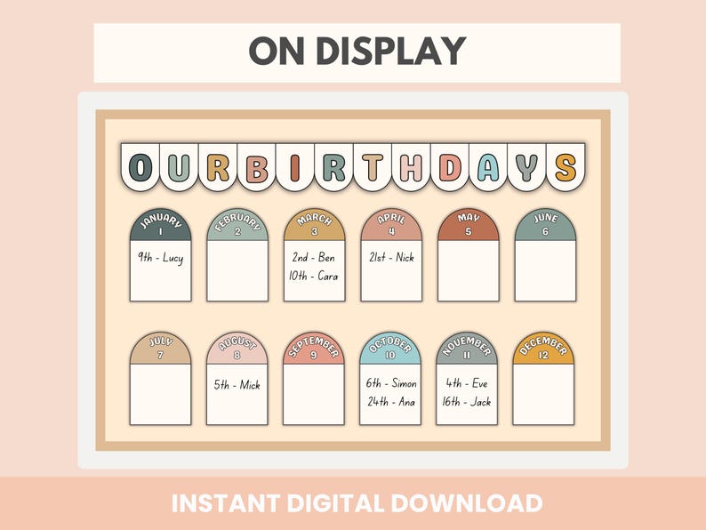 Modern Boho Classroom Birthday Display Bundle Class Birthday Bulletin ...
