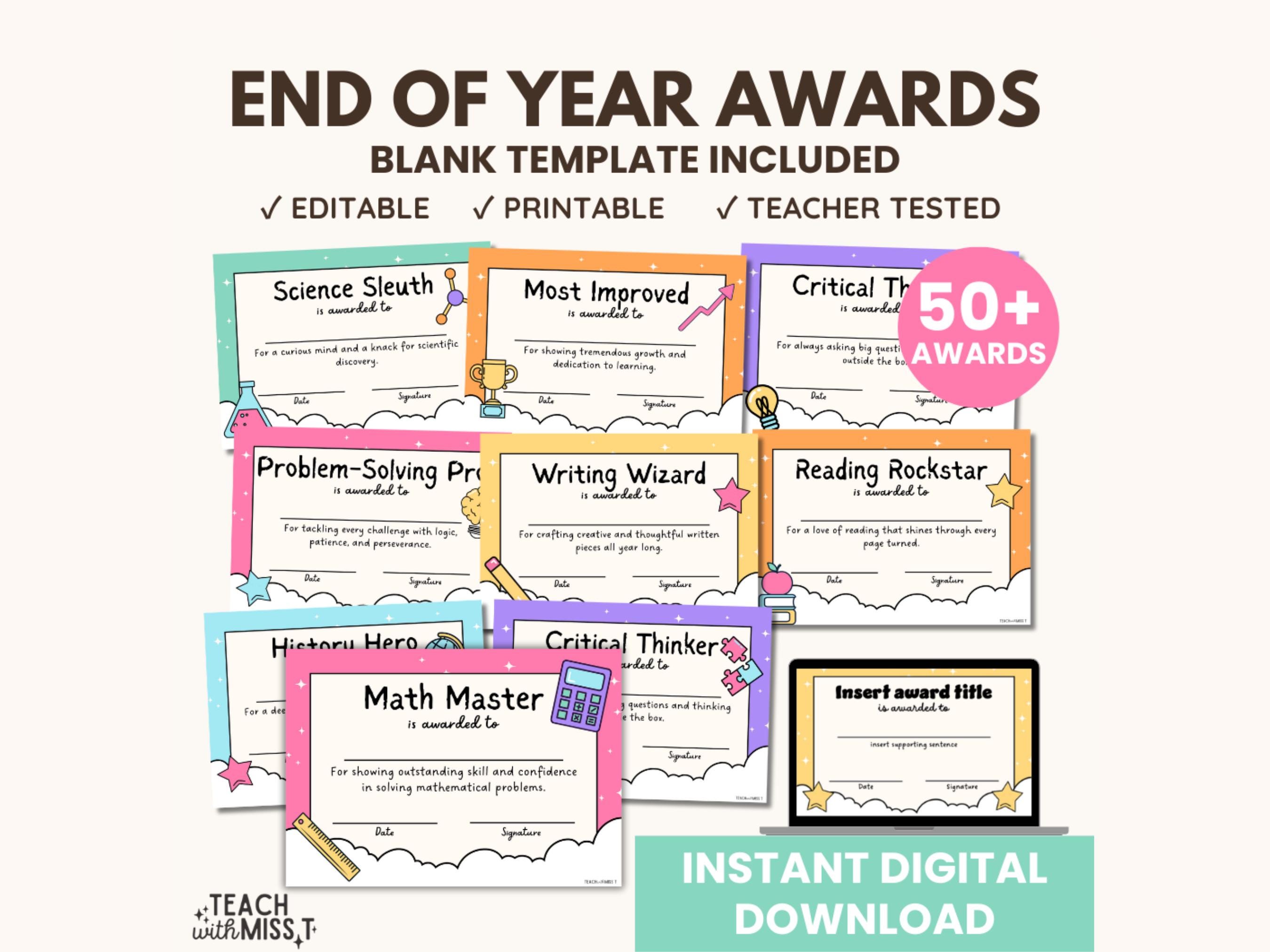 End of Year Student Award Certificates: Editable Classroom Awards ...