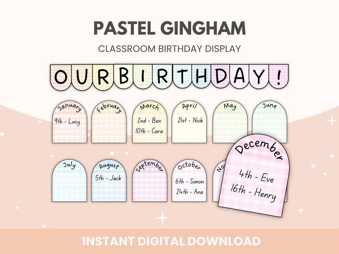 Pastel Gingham Classroom Birthday Display Bulletin Board Bundle ...