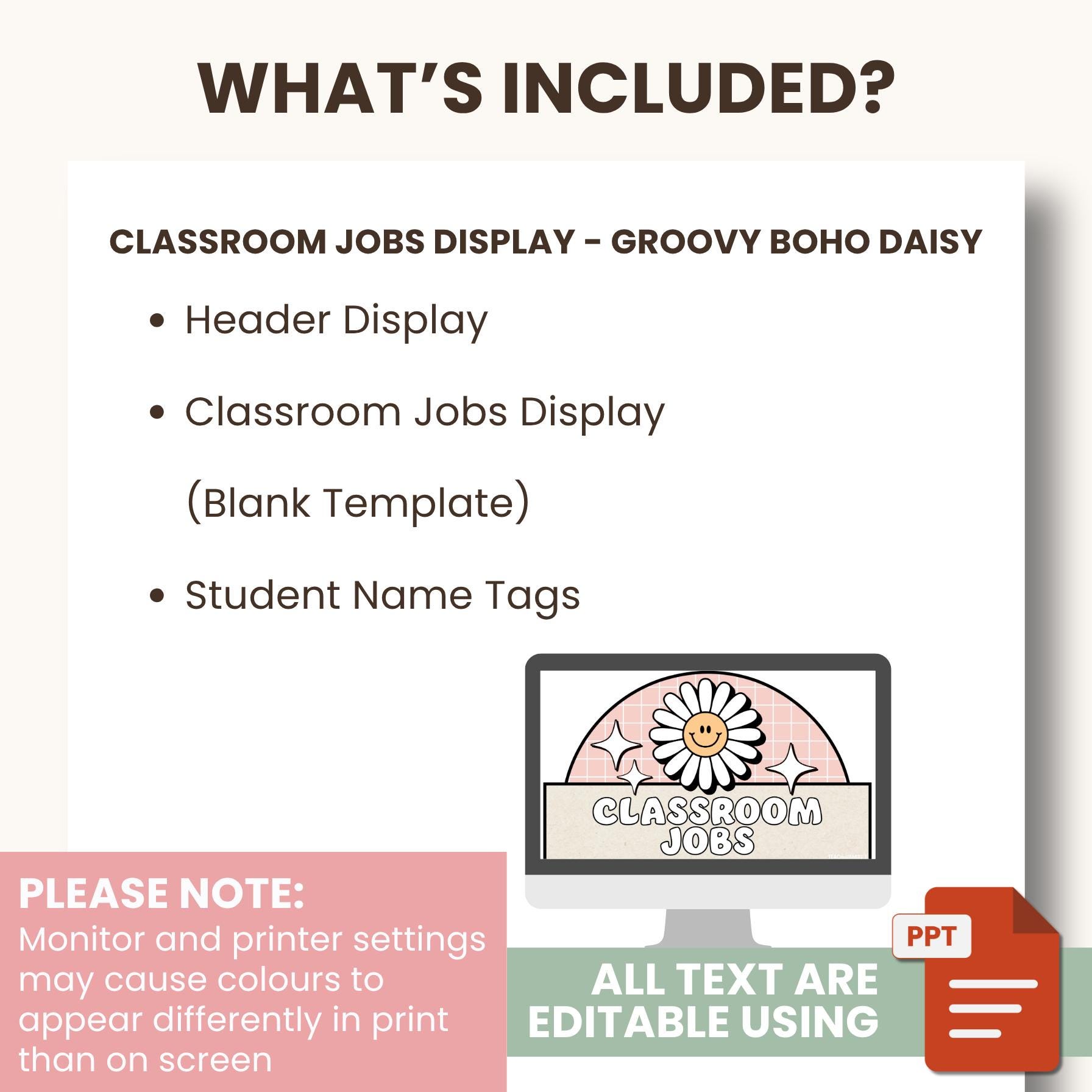 Groovy Boho Daisy Classroom Jobs Display | Boho Classroom Jobs Display ...