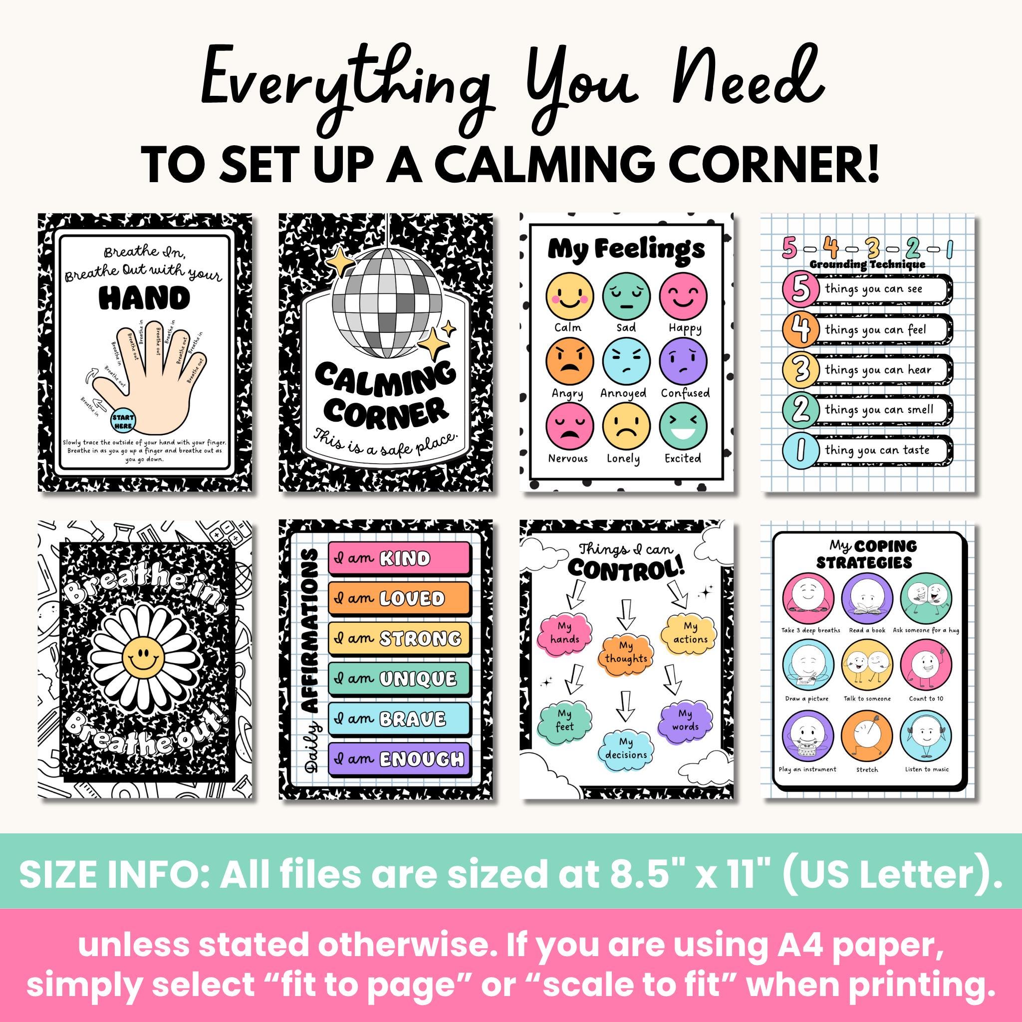 Calming Corner Poster Set: Composition Notebook Theme (digital Download ...