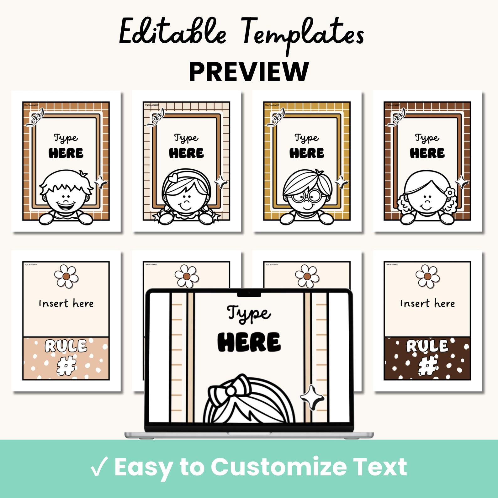Neutral Classroom Rules Poster Set: Editable, Printable (digital ...