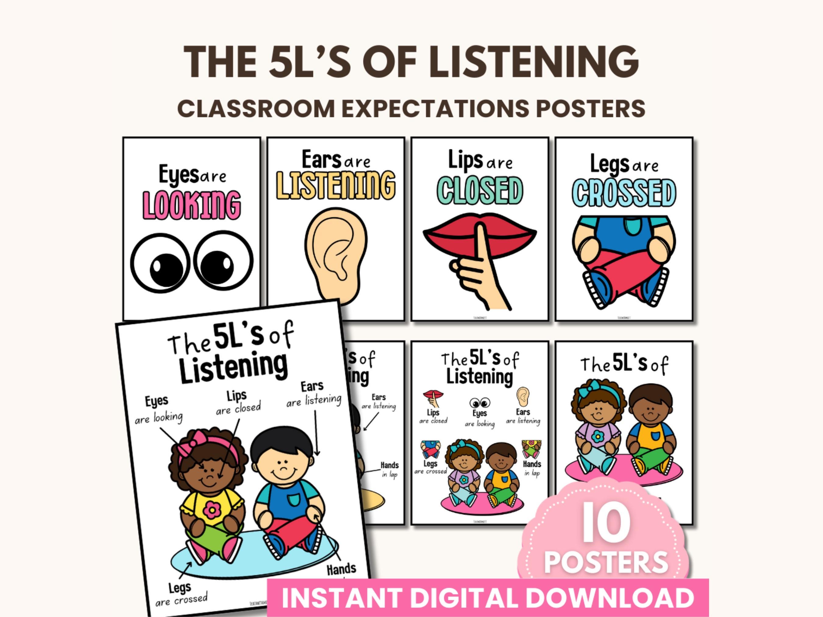 Whole Body Listening Visuals: 5l's of Listening Posters | Classroom ...