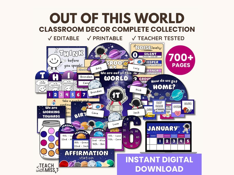 Space Classroom Decor Bundle | Editable Classroom Printables | Complete ...