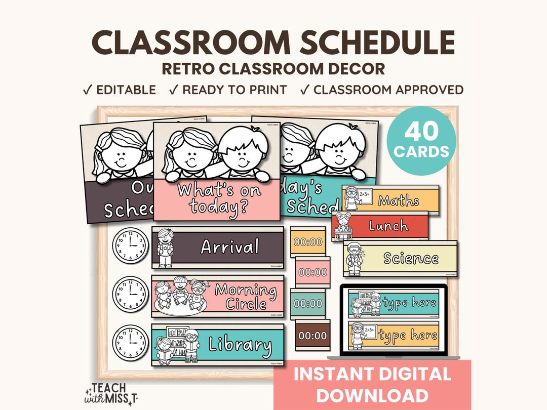 Groovy Retro Classroom Schedule Cards: Classroom Visual Display ...