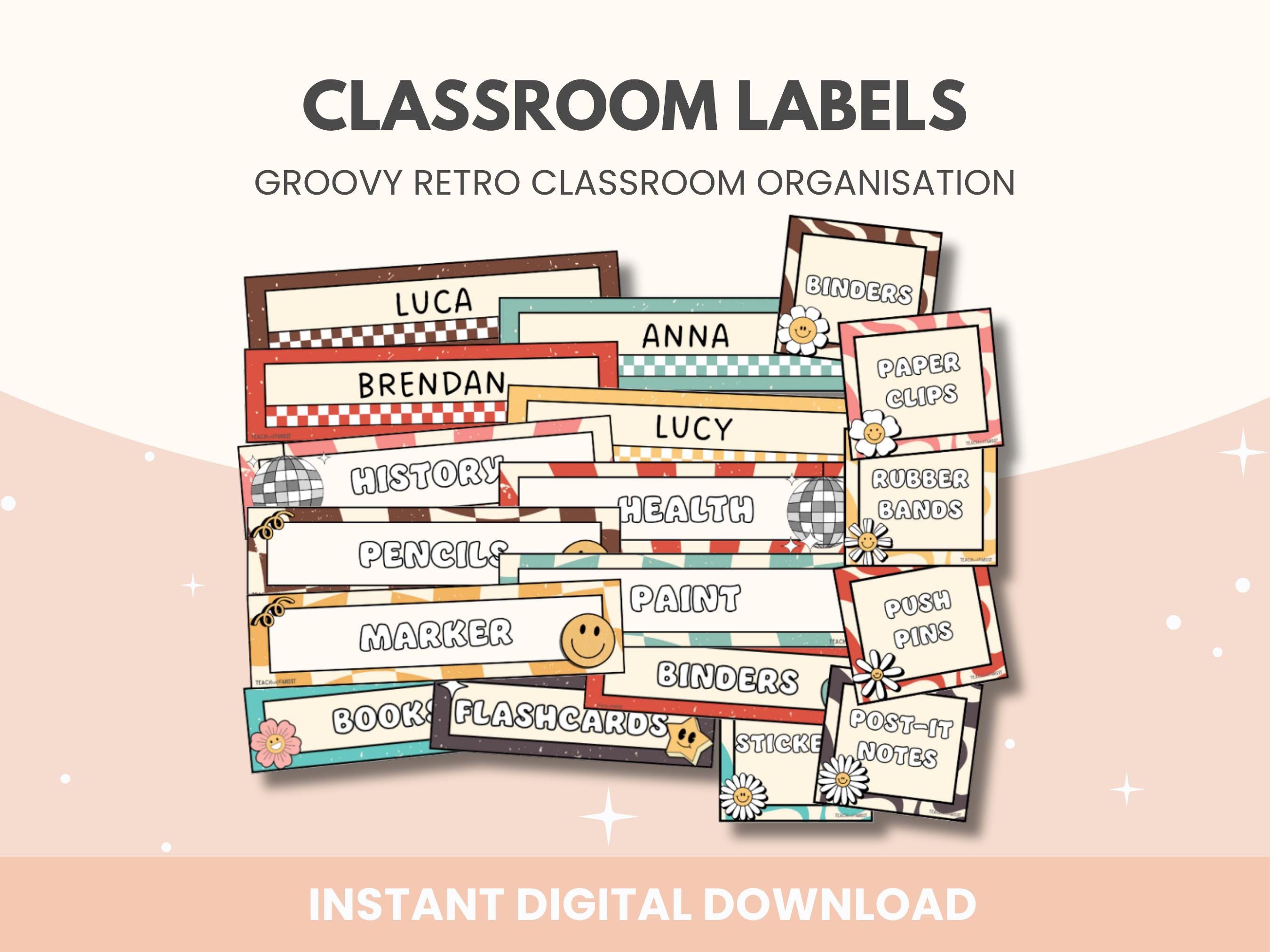 Groovy Retro Classroom Labels Template | Classroom Labels Editable ...