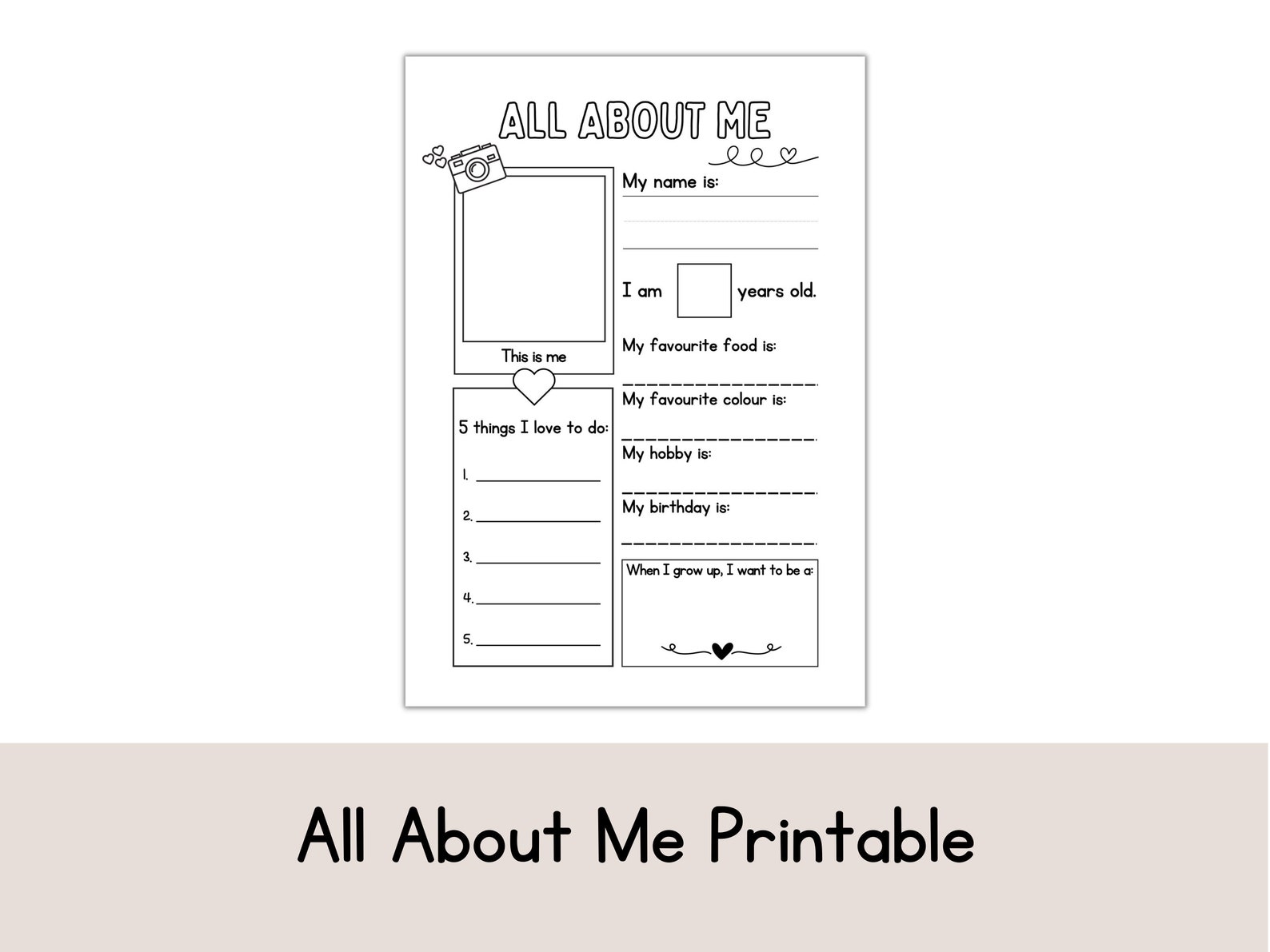 First Day of School 'all About Me' Printable Template (digital Download ...