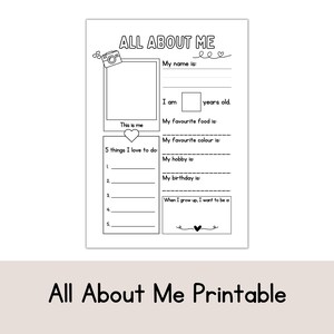 First Day of School 'all About Me' Printable Template (digital Download ...