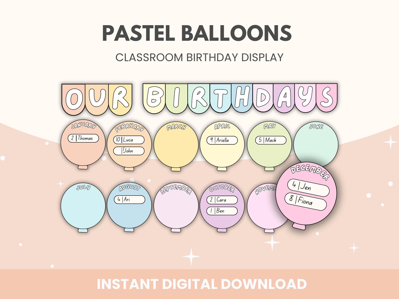 Balloons Classroom Birthday Display: Bulletin Board Kit (digital ...