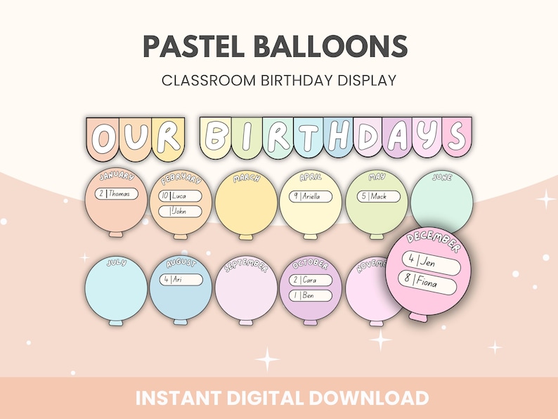 Balloons Classroom Birthday Display: Bulletin Board Kit (digital ...