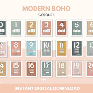 Boho 0-20 Number Posters With Tens Frame Posters | Classroom Number ...