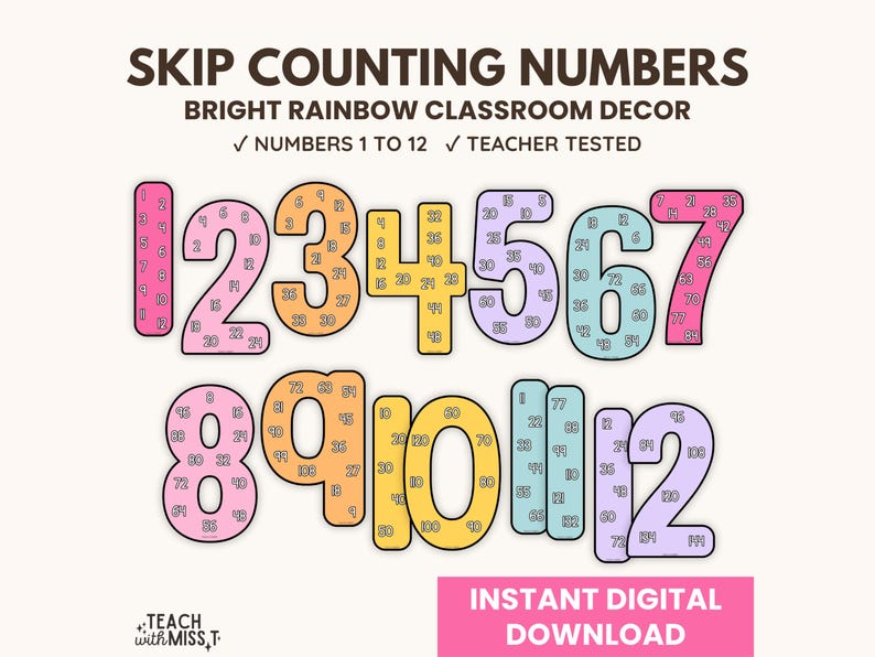 Rainbow Skip Counting Numbers: Classroom Math Decor (digital Download ...