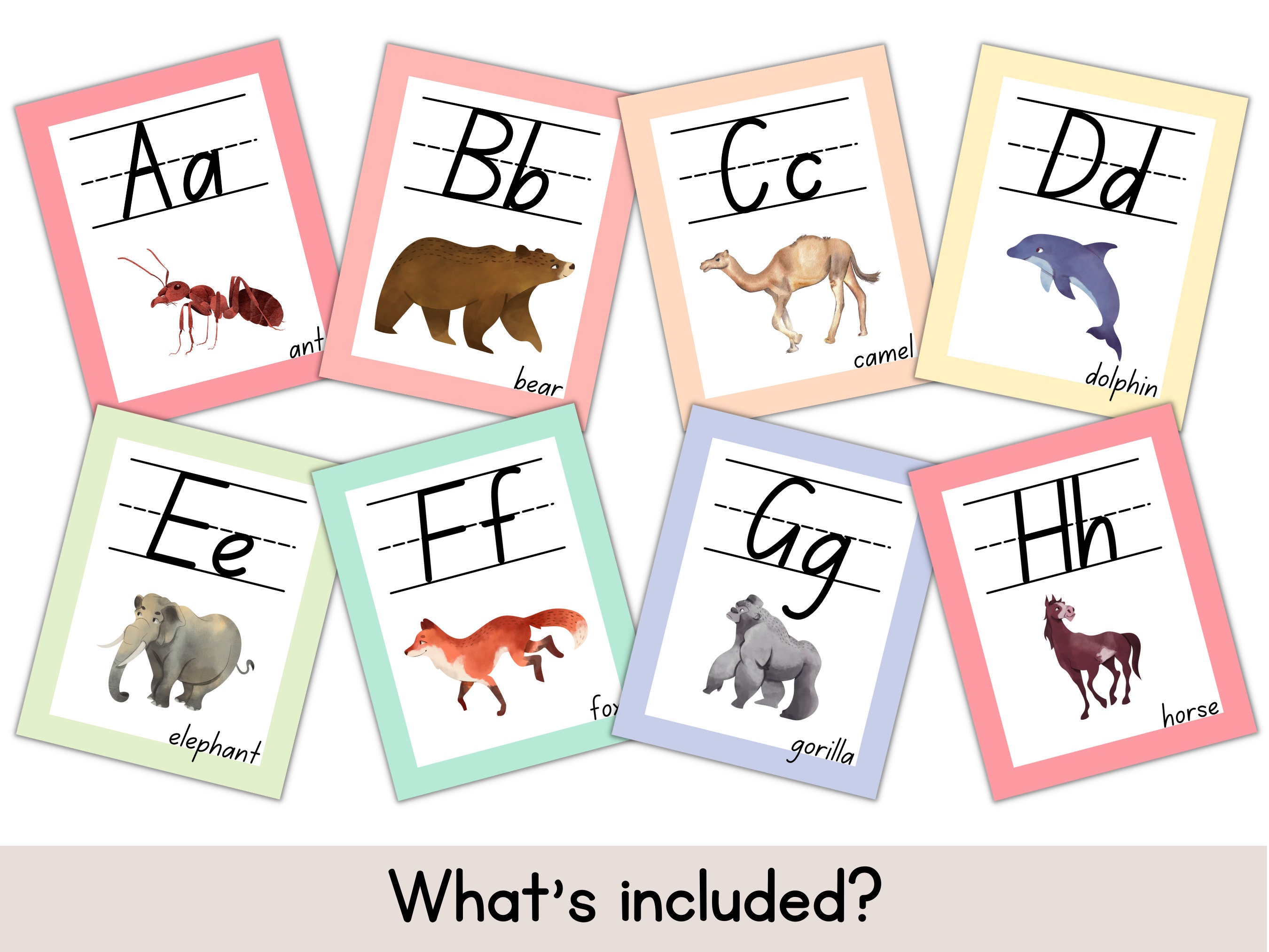 Watercolour Alphabet Posters Animal Printable | ABC Alphabet Posters ...