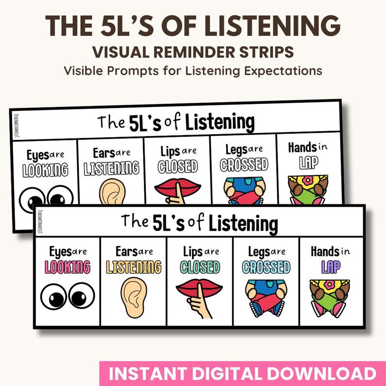 Whole Body Listening Visual Reminder Strips: 5l's of Listening ...