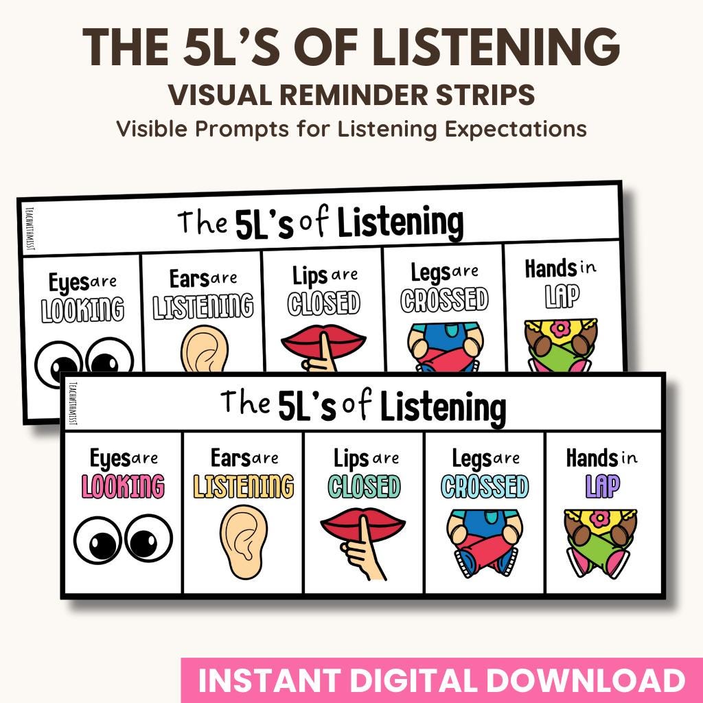 Whole Body Listening Visual Reminder Strips: 5l's of Listening ...