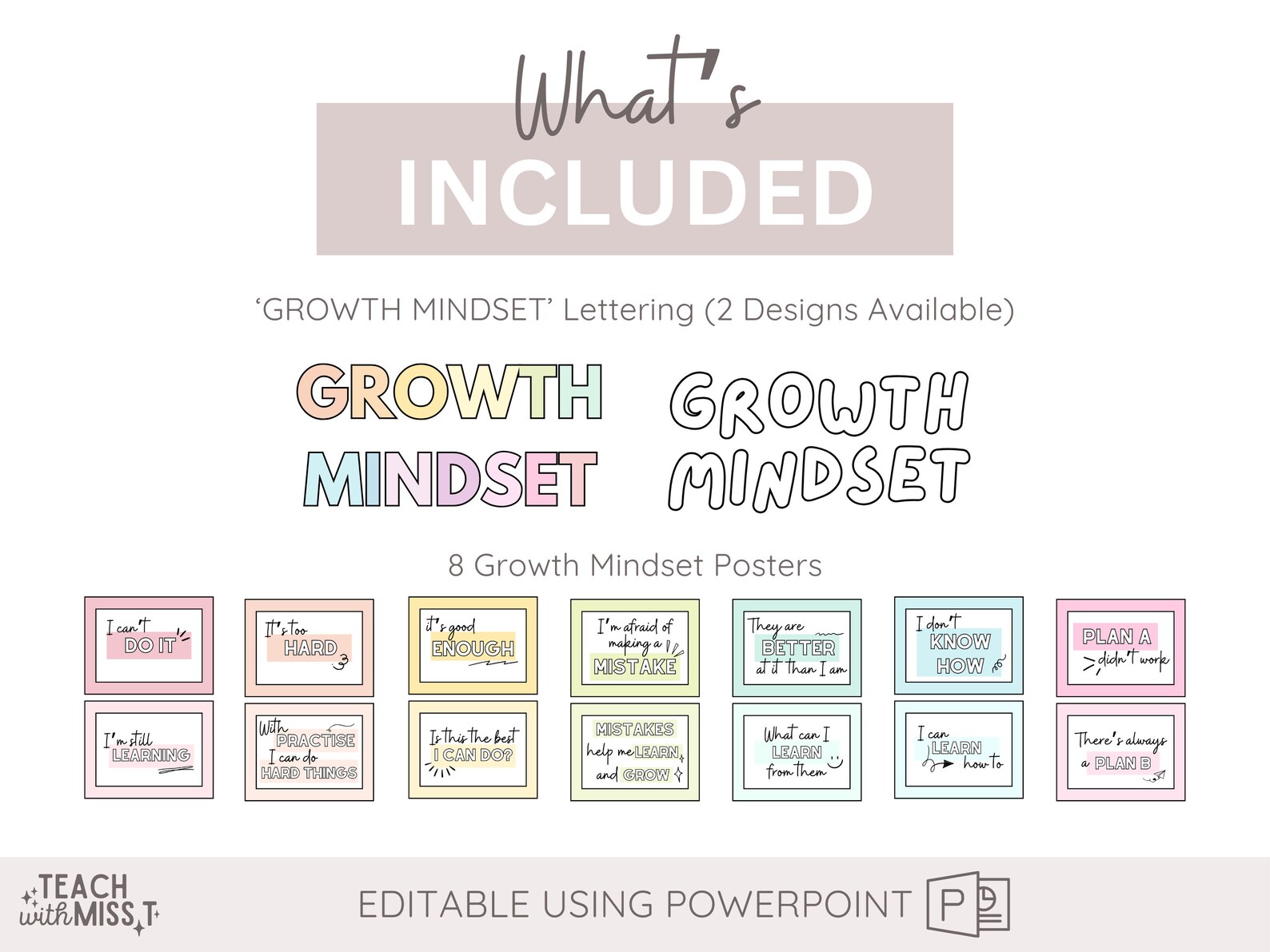 Pastel Rainbow Growth Mindset Classroom Display Bundle Growth Mindset ...