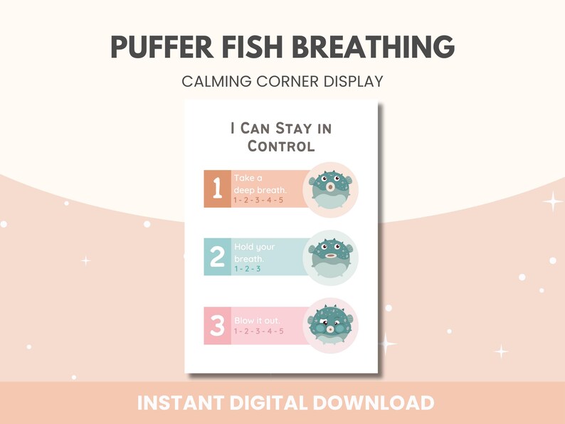 Breathing Exercise Poster for Kids: Calming Corner Print (digital ...